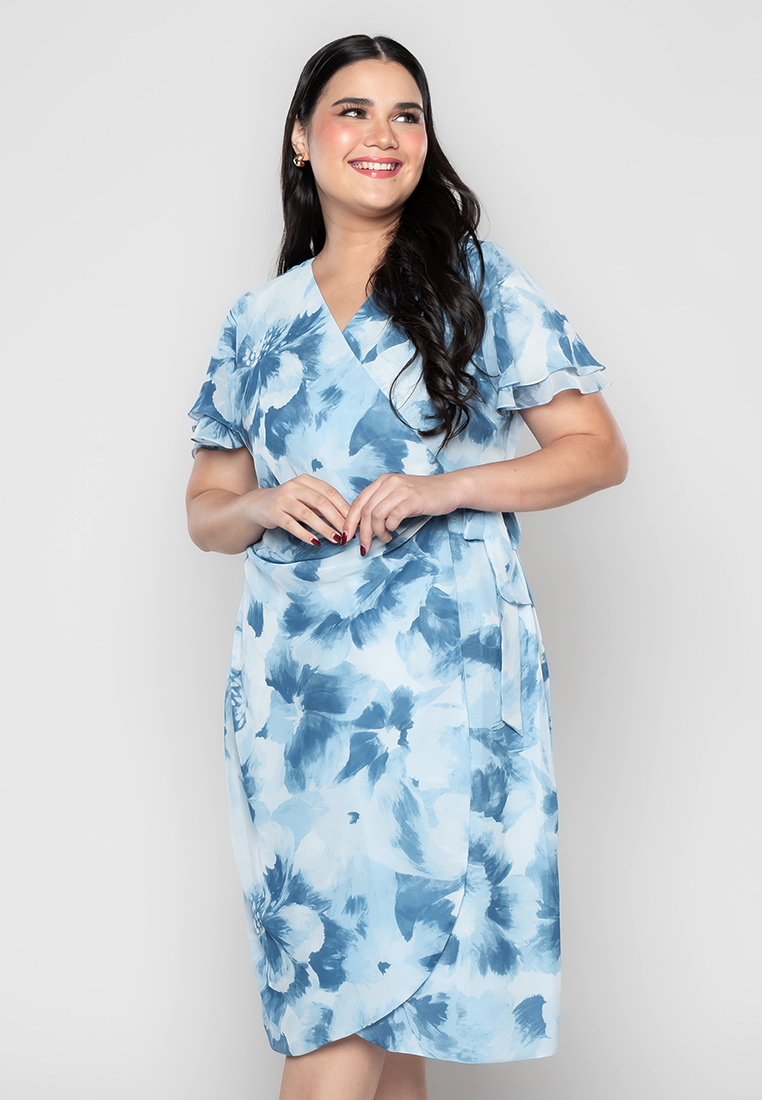 Milly Plus Size Martine Full Floral Digital Wrap Dress with Gathered D – Paperdolls