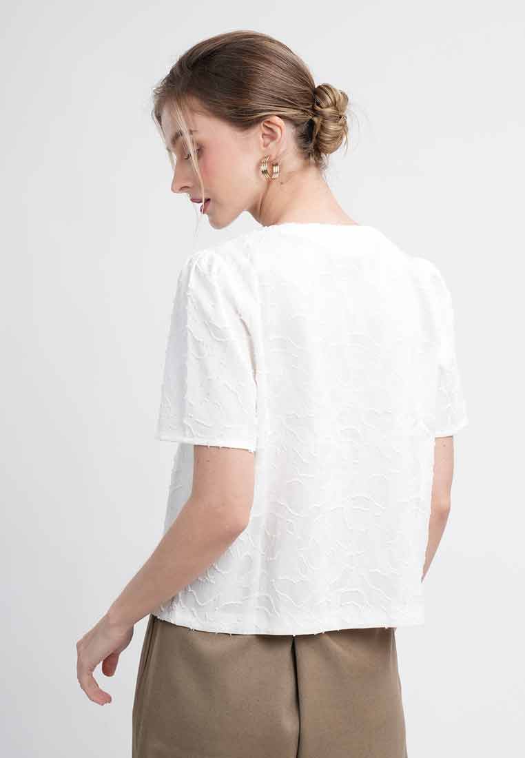 Sola Textured Zip-Front Blouse with Puff Sleeves – Paperdolls